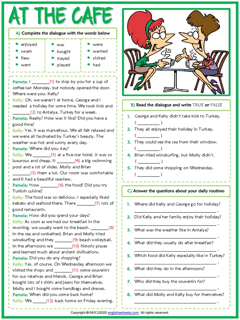 Past Simple Esl Dialogue at The Cafe Exercises Worksheet | PDF | Foods ...