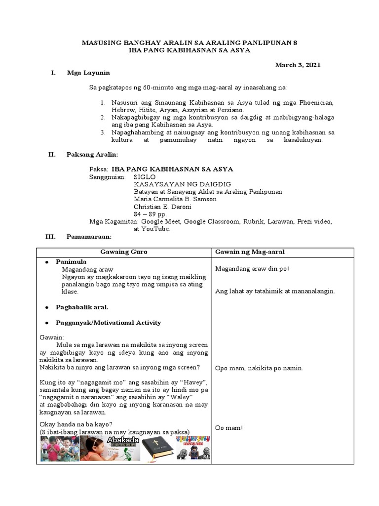 Lesson Plan - Iba Pang Kabihasnan Final | PDF