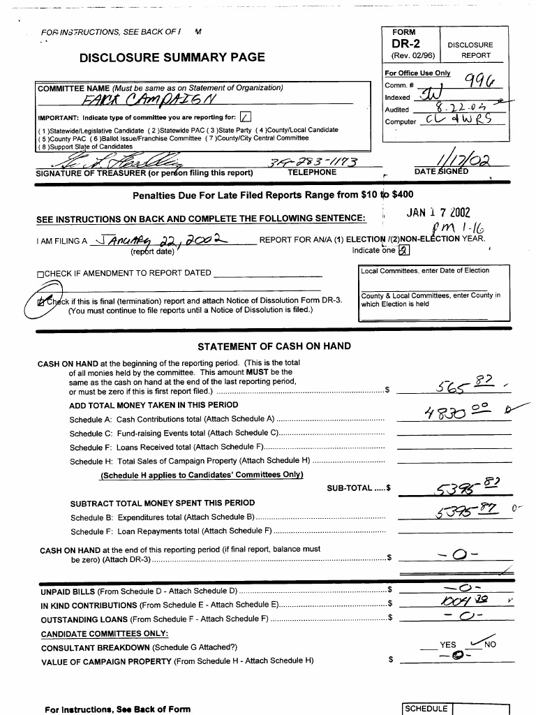 Disclosure Summary Page DR-2: Penalties Due For Late Filed Reports ...