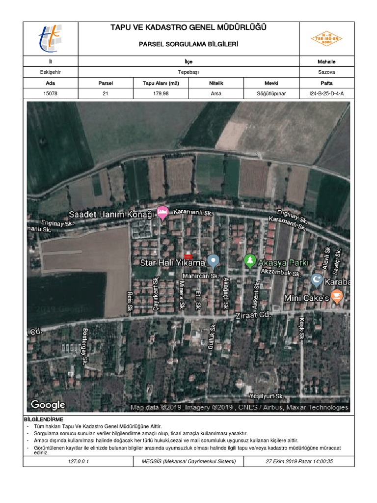 TKGM Parsel Sorgu Sonuc 15078 Ada 21 Parsel | PDF