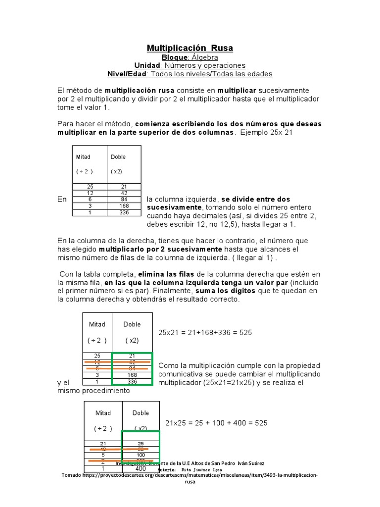 Multiplicación Rusa | PDF | Multiplicación | Números