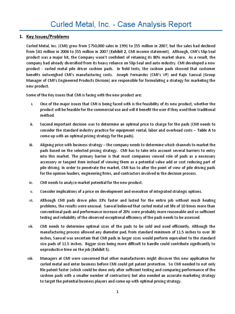 Curled Metal Inc. Pricing Strategy Analysis | PDF | Pricing | Sales