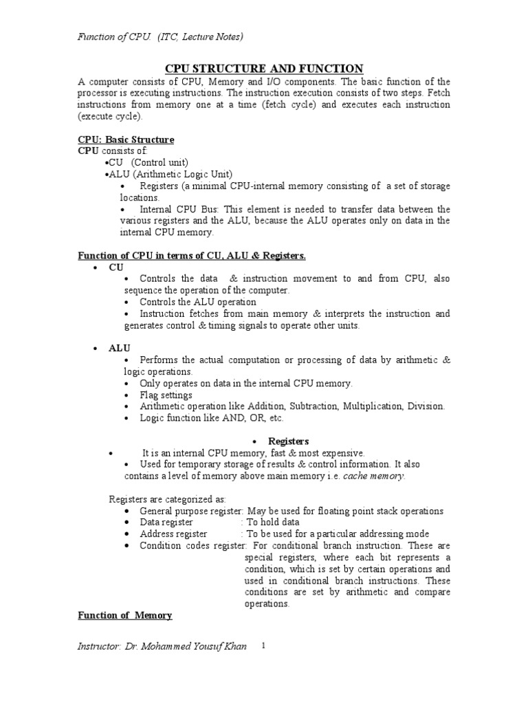 ITC CPU Structure& Function | PDF | Central Processing Unit | Computer Data Storage