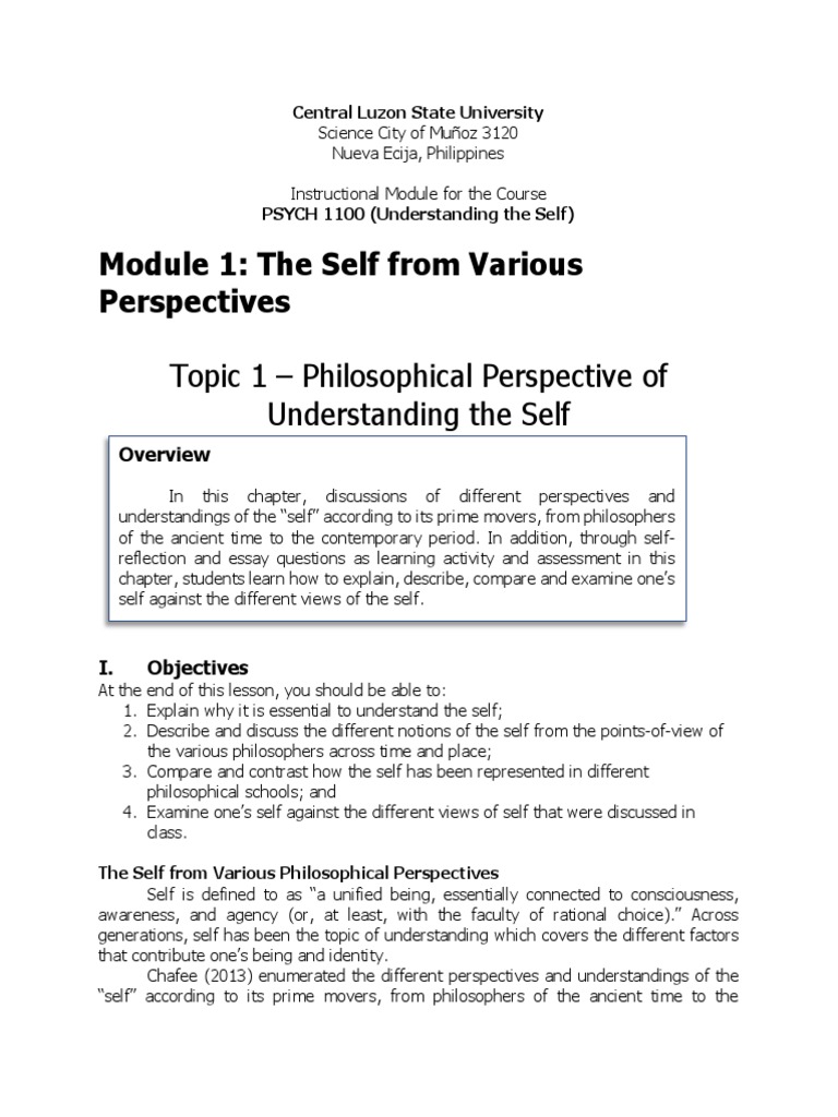 Module 1: The Self From Various Perspectives | PDF | Philosophy Of Self ...