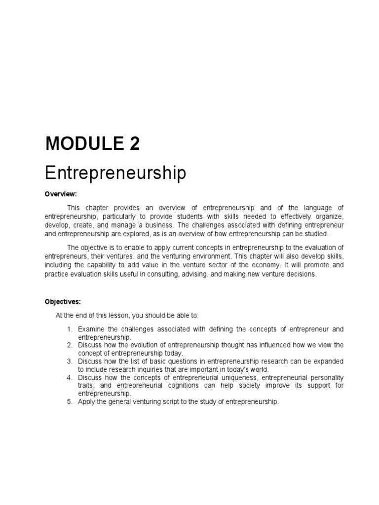 Module 2 - Entrepreneurship | PDF | Entrepreneurship | Innovation