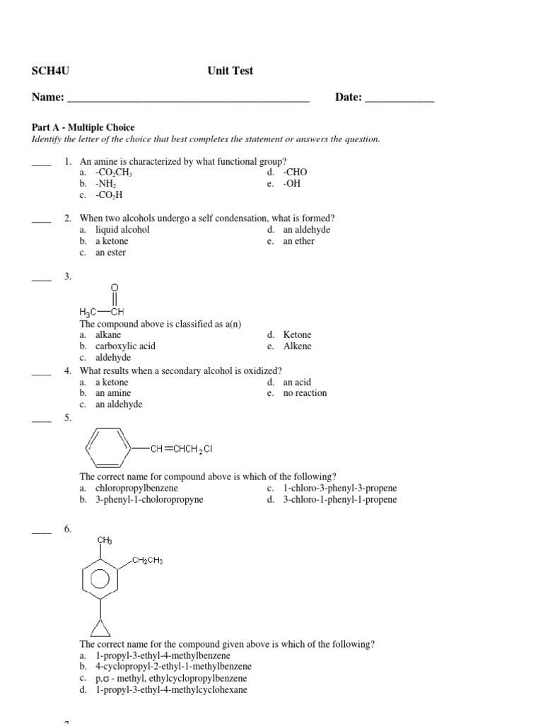 SCH4 Organic Unit Test | PDF | Aldehyde | Ether