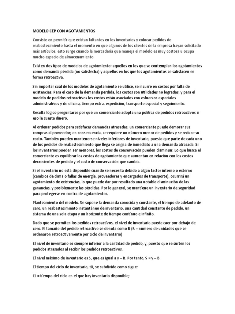 MODELO CEP CON AGOTAMIENTOS, Expo | PDF | Inventario | Economias