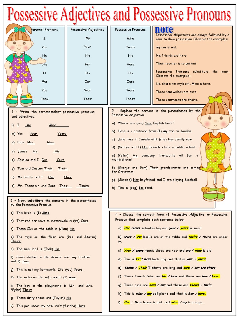 Worksheet 1. Possessives Adjectives and Pronouns. | PDF | Pronoun ...