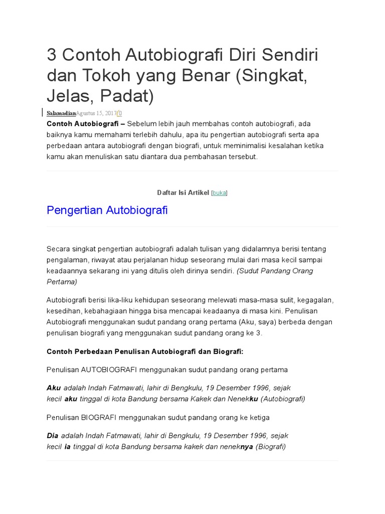 Contoh Autobiografi Diri Sendiri Singkat Pdf Ilmu Sosial