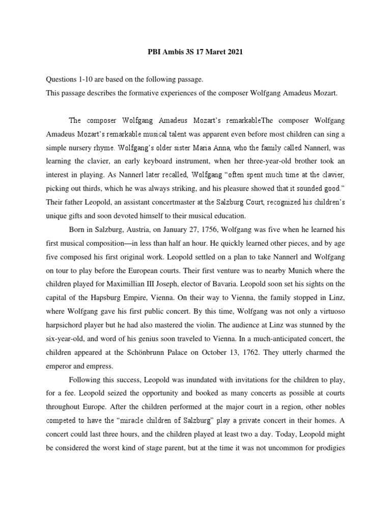 Early Life and Formative Experiences of Wolfgang Amadeus Mozart | PDF ...