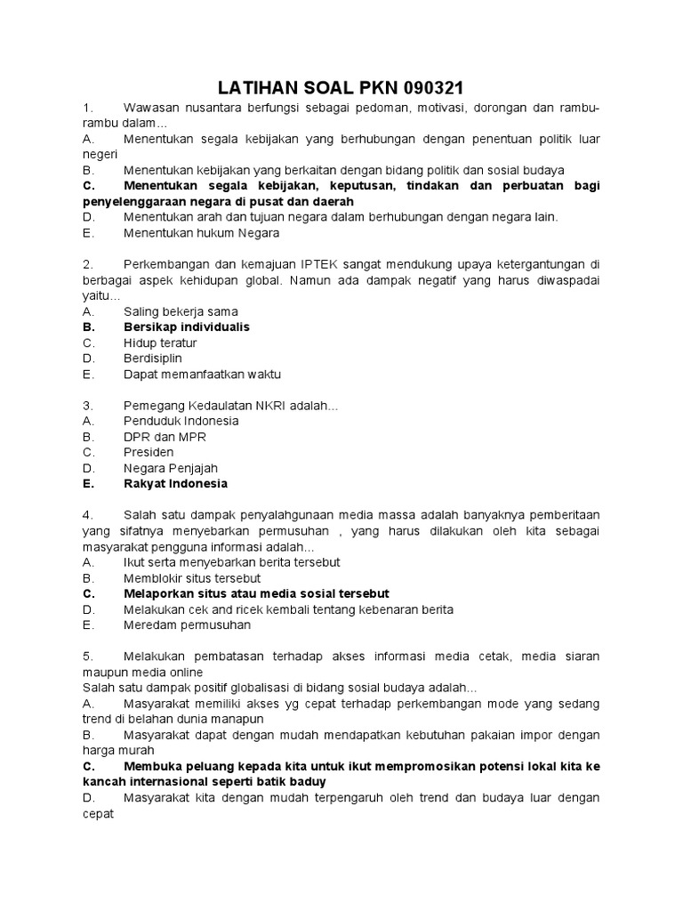 Latihan Soal PKN 3 | PDF