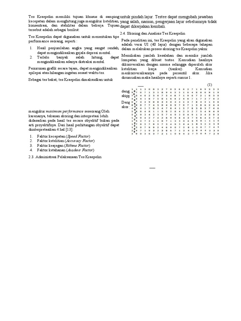 Analisis dan Skoring Tes Kraepelin | PDF