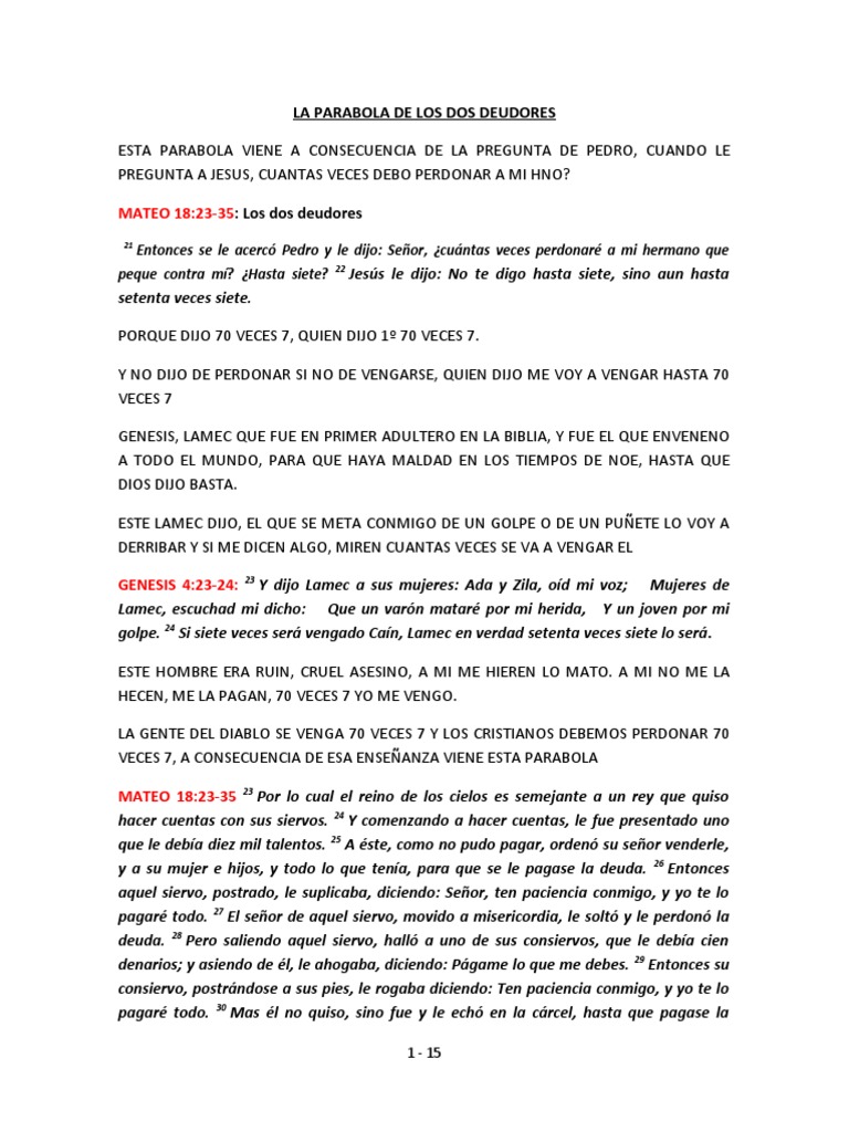 La Parabola de Los Dos Deudores | PDF | Perdón | Pecado