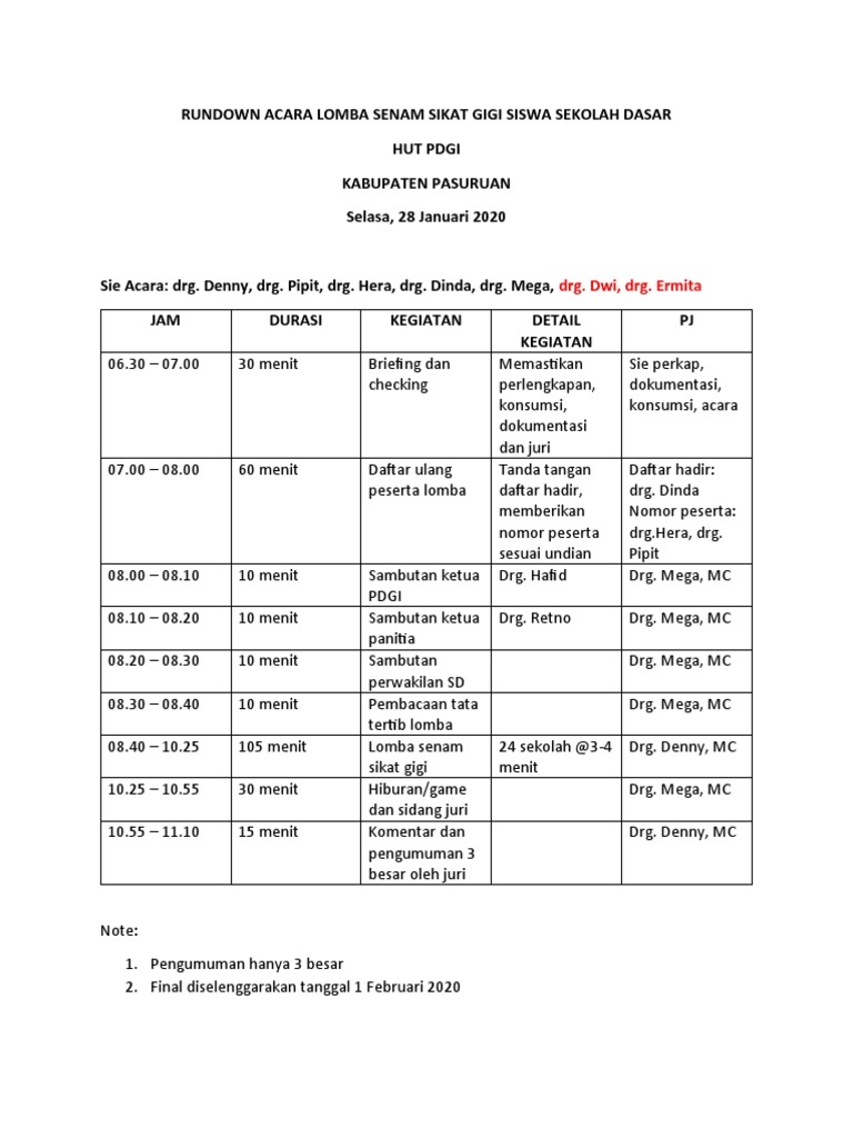 Rundown Acara Lomba | PDF