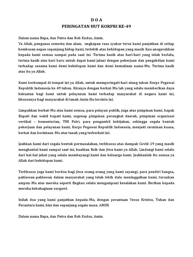 Doa Hut Korpri 49 | PDF