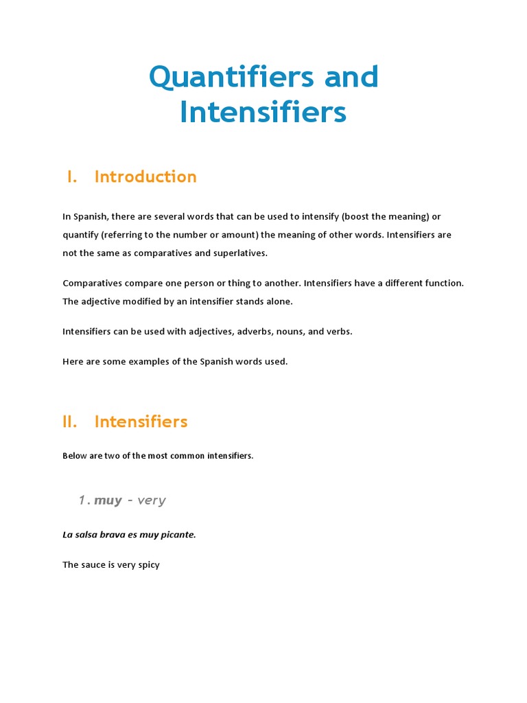 Quantifiers and Intensifiers: 1. Muy - Very | PDF