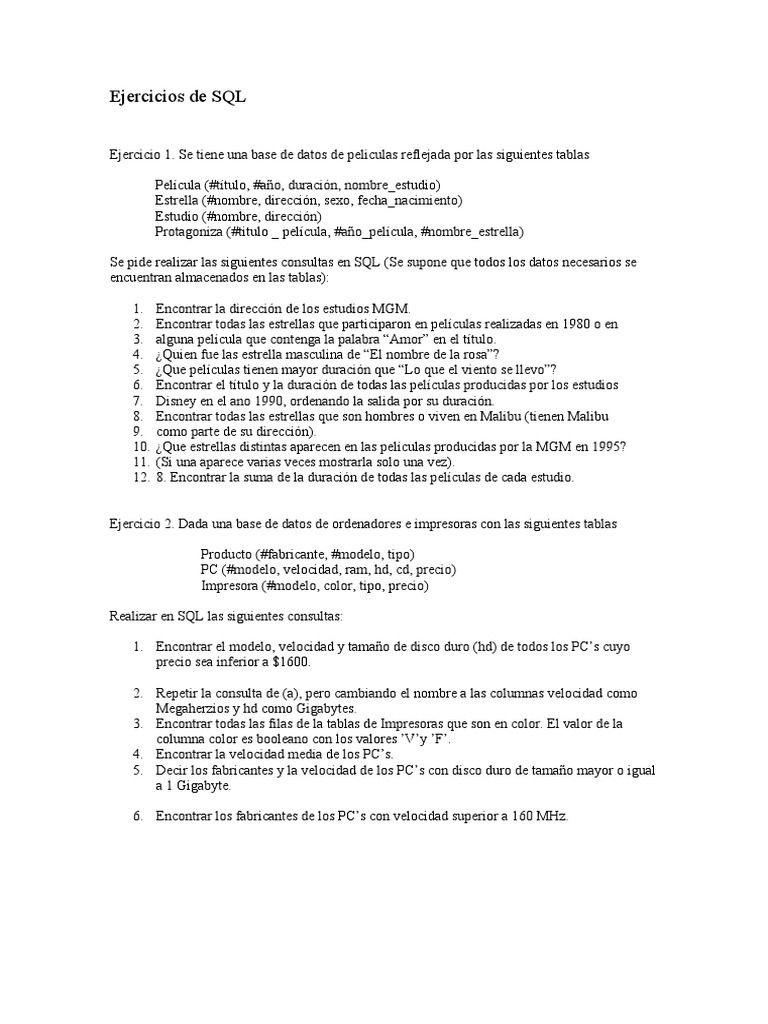 Ejercicios Propuestos de SQL | PDF | SQL | Informática
