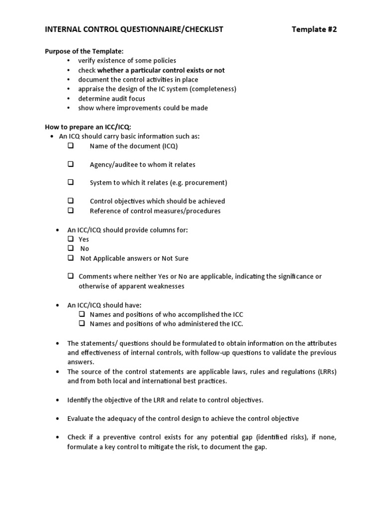 Template 2 - ICC, ICQ - ROLL-OUT | PDF | Internal Control | Procurement