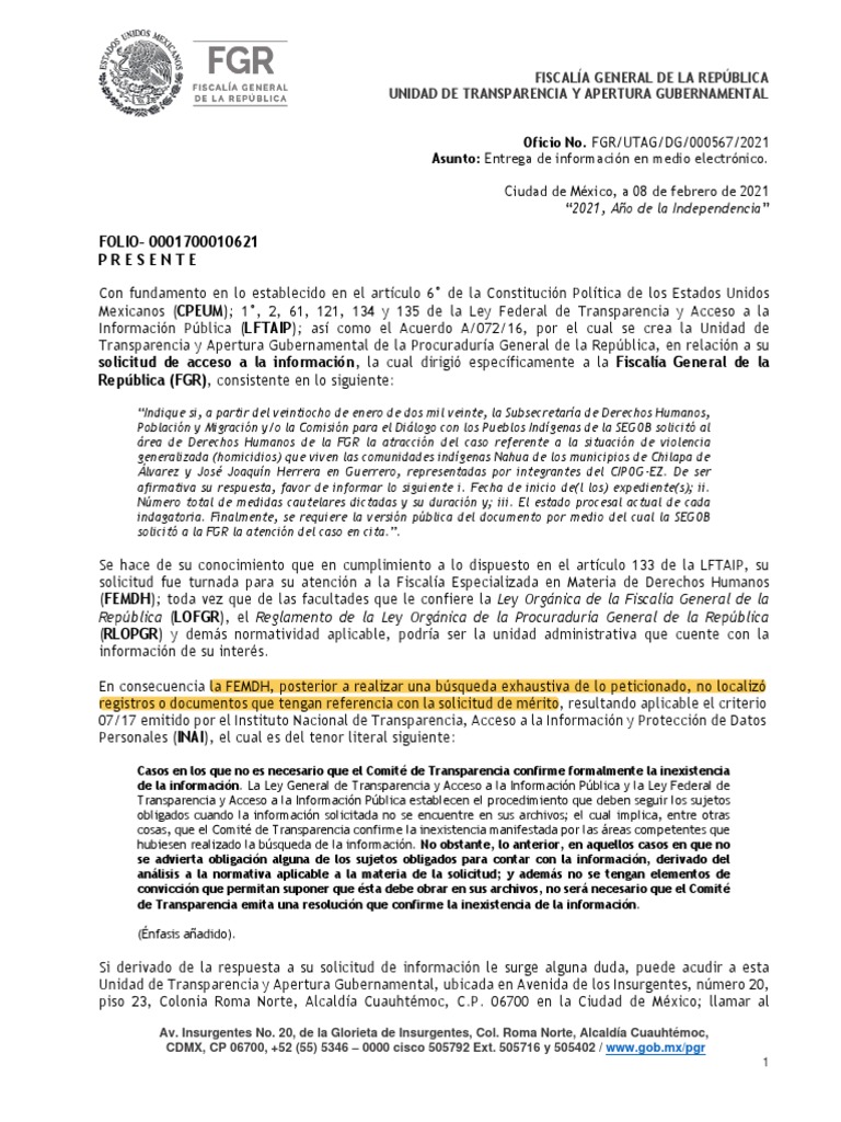Respuesta FGR | PDF | Privacidad de la información | Gobierno