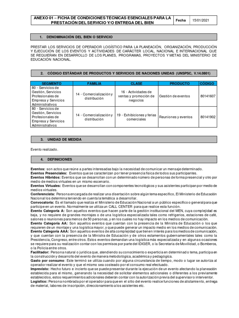 Anexo 1. Ficha de Condiciones Tecnicas Definitivo | PDF | Hotel | Logística