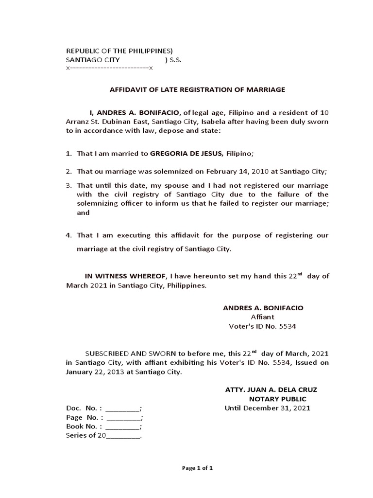 Affidavit of Late Registration of MC | PDF