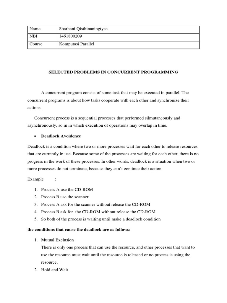 Deadlock Avoidence 1461800209 Sharhani Qisthinaningtyas Komputasi Paralel in | PDF | Process ...