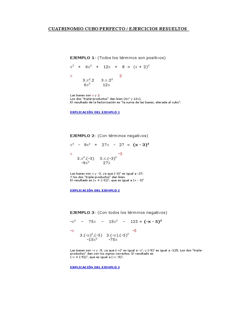 Cuatrinomio Cubo Perfecto | PDF | Exponenciación | Factorización