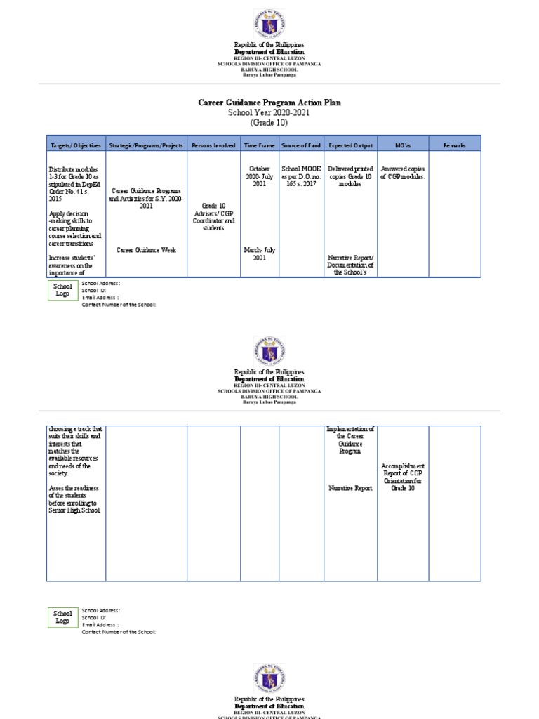 Template Career Guidance Program Action Plan Sy.20!21!1 | PDF | Further ...