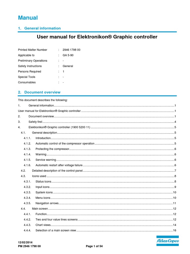 2946 1798 00 User Manual For Elektronikon® Graphic Controller | Download Free PDF | Menu ...