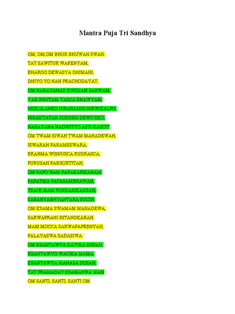 Mantra Puja Tri Sandhya | PDF | Agama & Spiritualitas