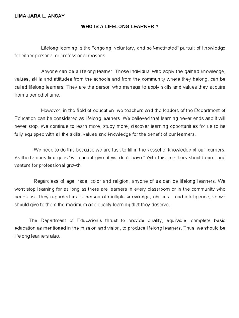 Who Is A Lifelong Learner? | PDF | Career & Growth | Self-Improvement