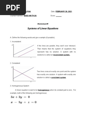 System Of Linear Equations Worksheet Pdf