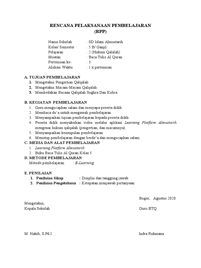 Rpp Btq Kelas 5 P3 Pdf
