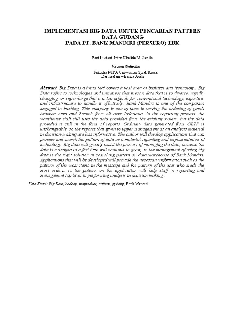 Implementasi Big Data Untuk Pencarian Pattern Data Gudang Pada Pt. Bank ...