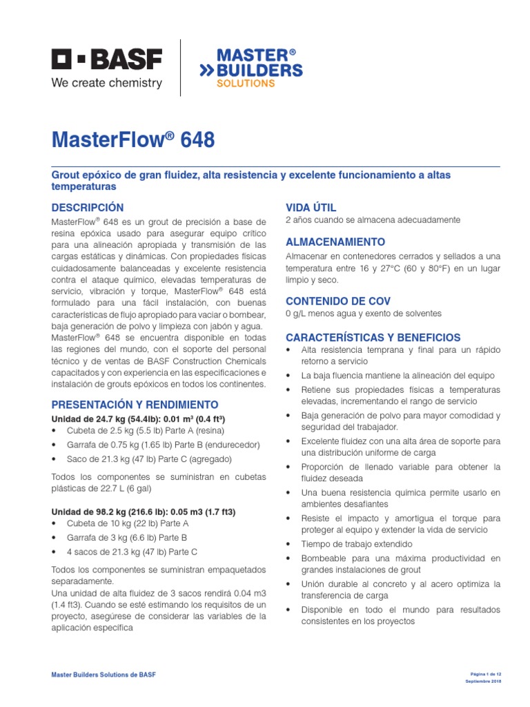 Basf Masterflow 648 - Ficha Técnica | PDF | Bomba | Clima