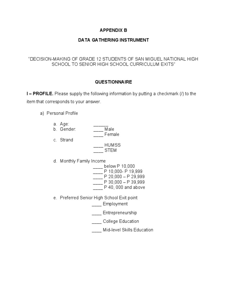 Data Gathering Instrument Deped Research | PDF | Decision Making ...