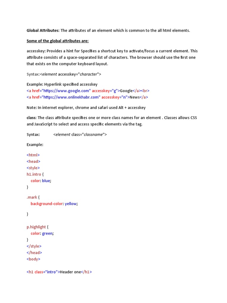 Global Attributes: The Attributes of An Element Which Is Common To The ...
