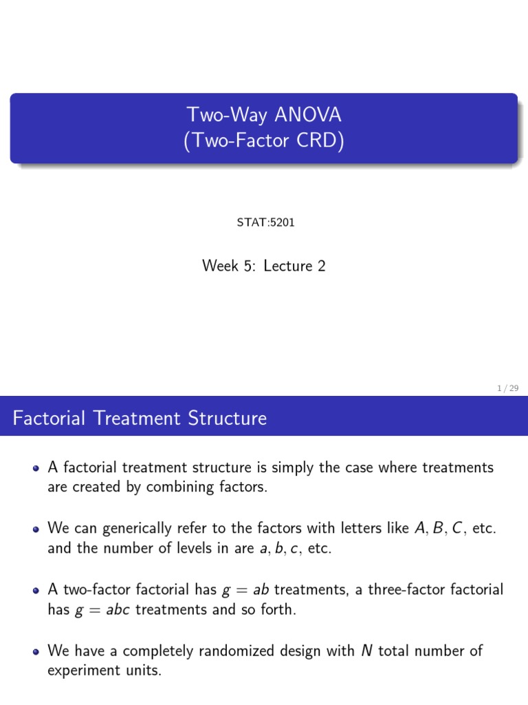 Two-Way ANOVA (Two-Factor CRD) : Week 5: Lecture 2 | PDF | Analysis Of ...