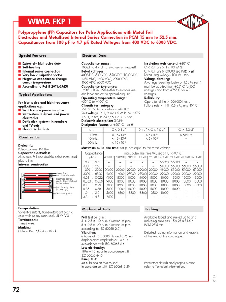 WIMA FKP 1 Capacitor Specifications | PDF | Capacitor | Metrology