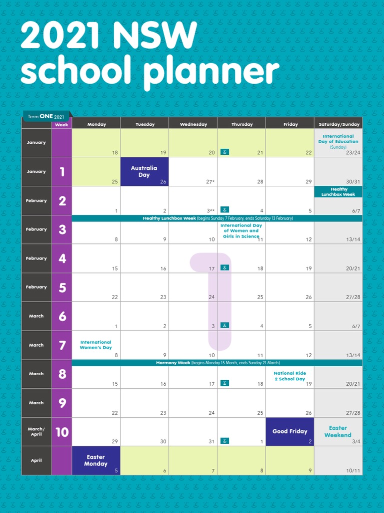 2021 NSW School Planner: Australia Day | PDF | Workweek And Weekend ...