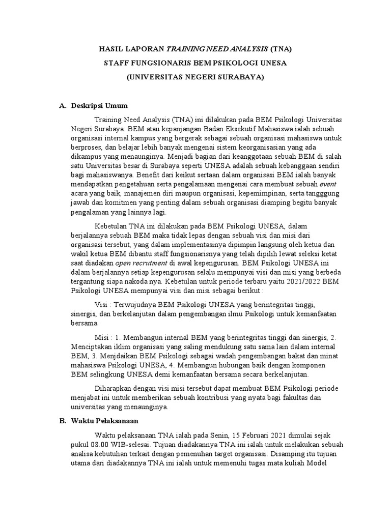 Hasil Laporan Training Need Analysis (Tna) | PDF