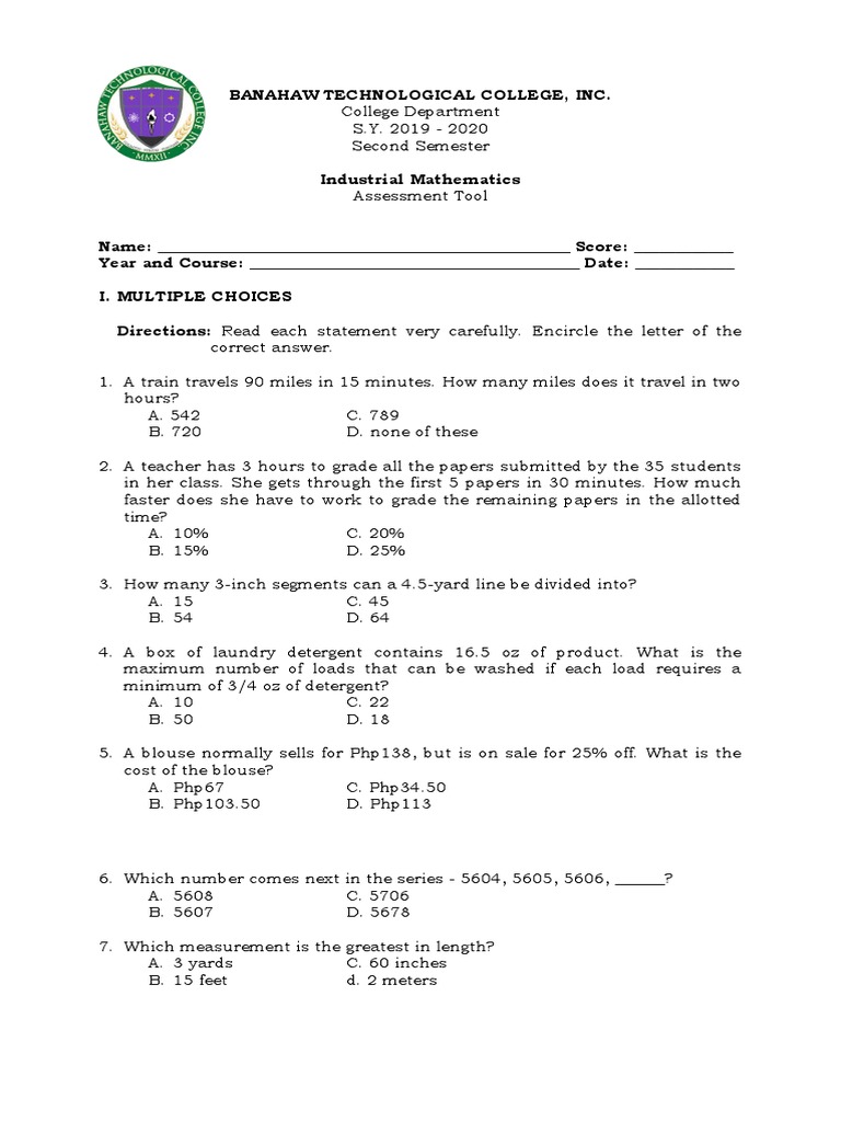 Industrial Mathematics | PDF | Kilogram | Metrology