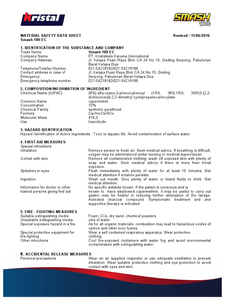 MSDS Smash | PDF | Toxicity | Sodium