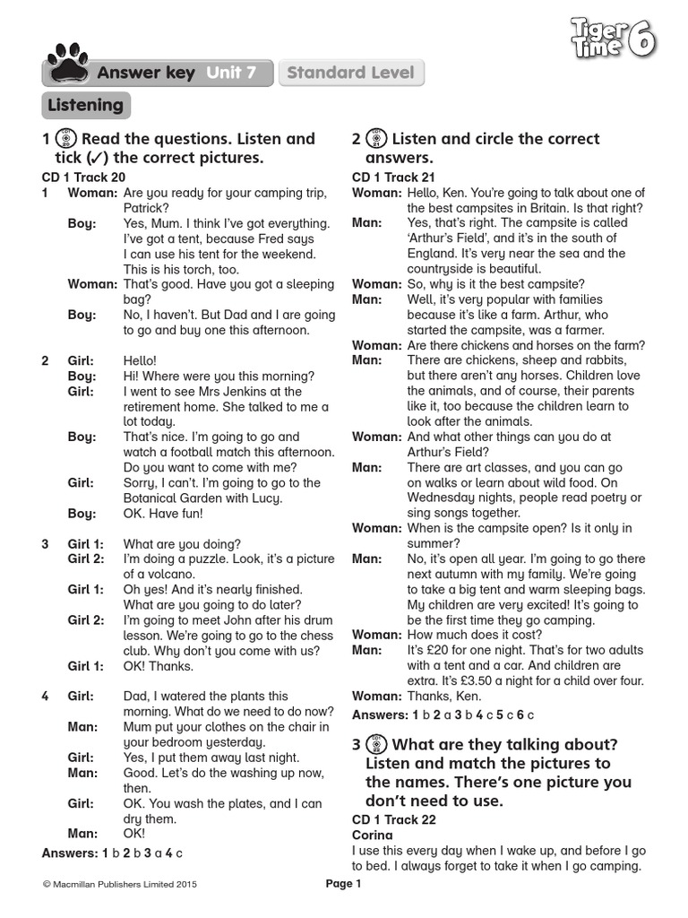 Test Unit 7: Listening Answer Key | PDF