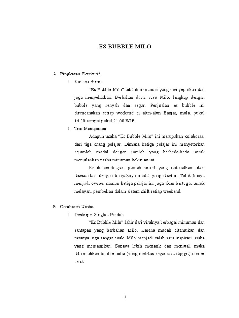 Es Bubble Milo: Minuman Kekinian Segar | PDF | Karier & Perkembangan ...