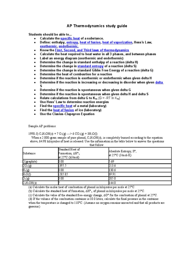 AP Thermodynamics Study Guide | PDF | Enthalpy | Entropy