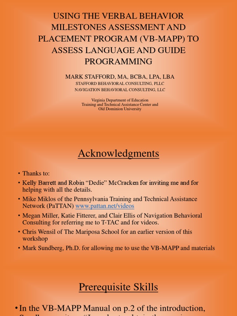Using The Verbal Behavior Milestones Assessment and Placement Program ...