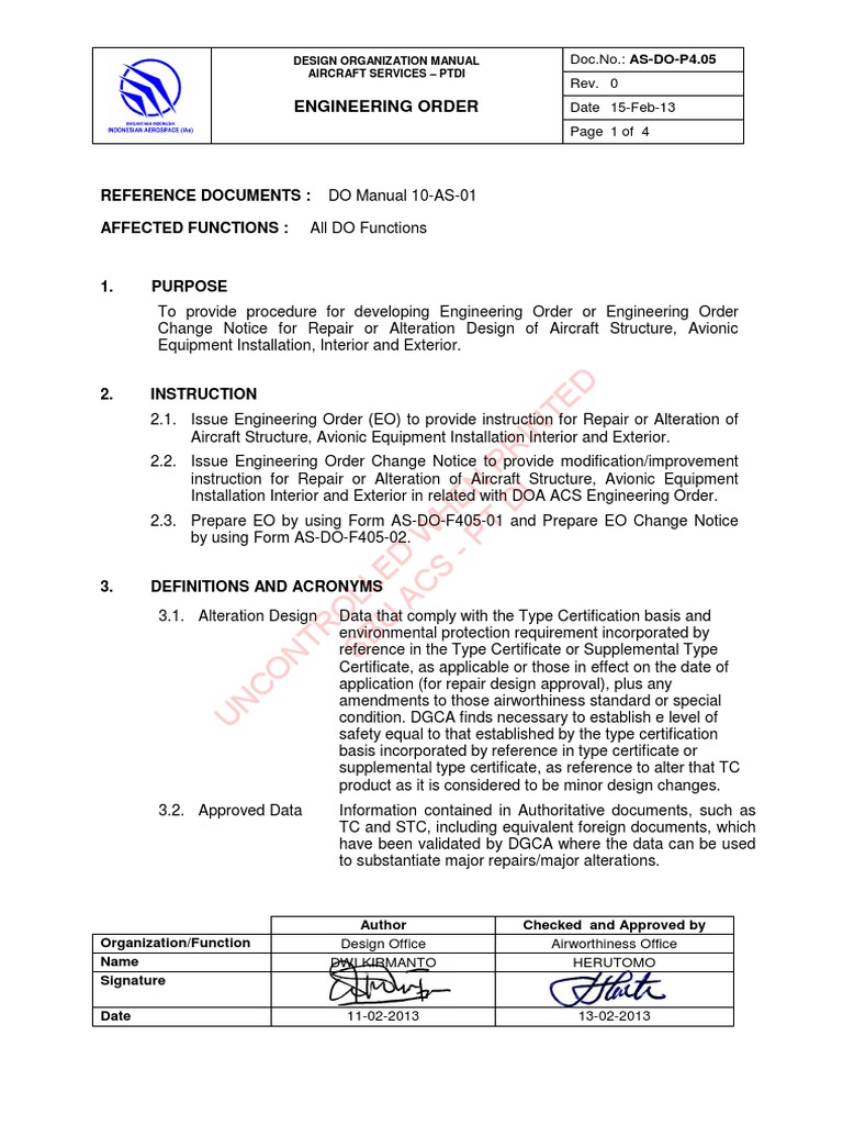 AS-DO-P4.05 - Engineering Order - Rev 220512 - Unlocked | PDF ...