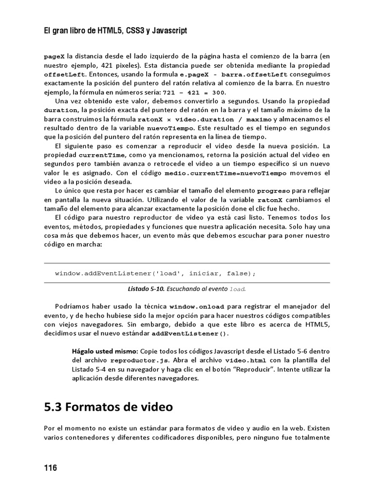 5.3 Formatos de Video: El Gran Libro de HTML5, CSS3 y Javascript | PDF ...
