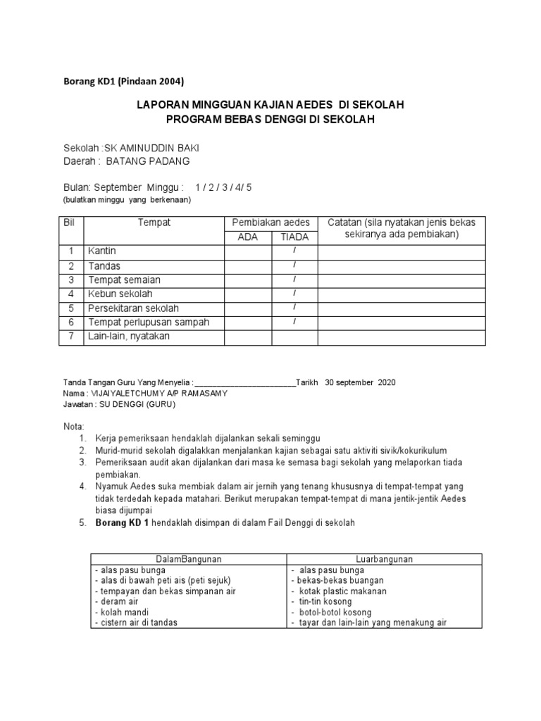 DENGGI Borang KD1 Dan KD2 2020 | PDF